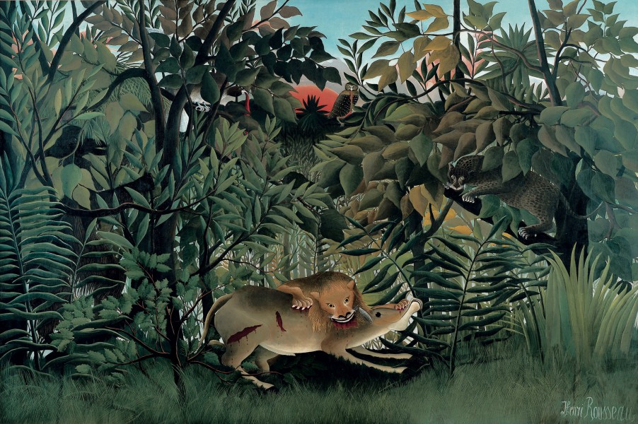 Jungle With A Lion By Henri Rousseau 2 Lions From The Dream Detail By